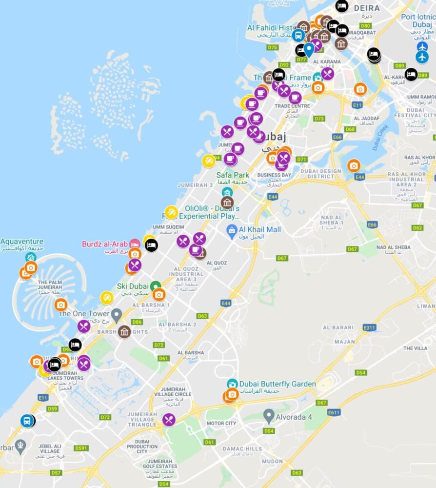 DUBAJ: mapa 90+ atrakcji, plaż, restauracji i noclegów