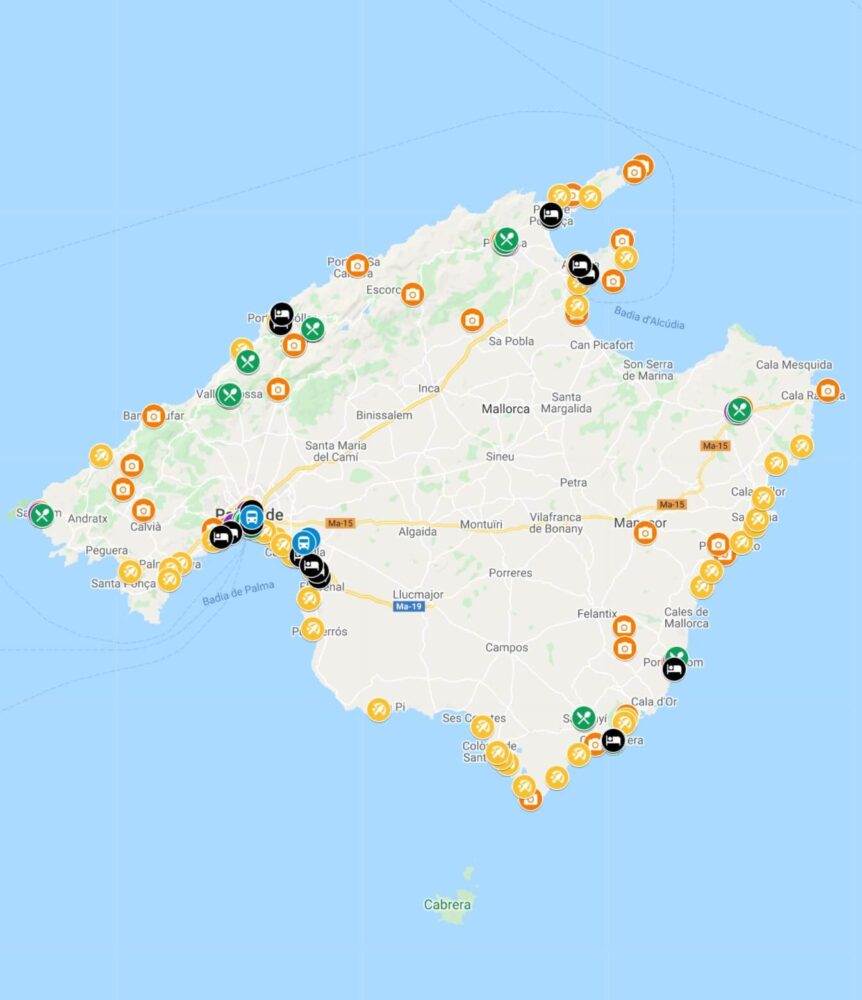 MAJORKA: wielka MAPA 170+ atrakcji, plaż, zabytków, restauracji i noclegów