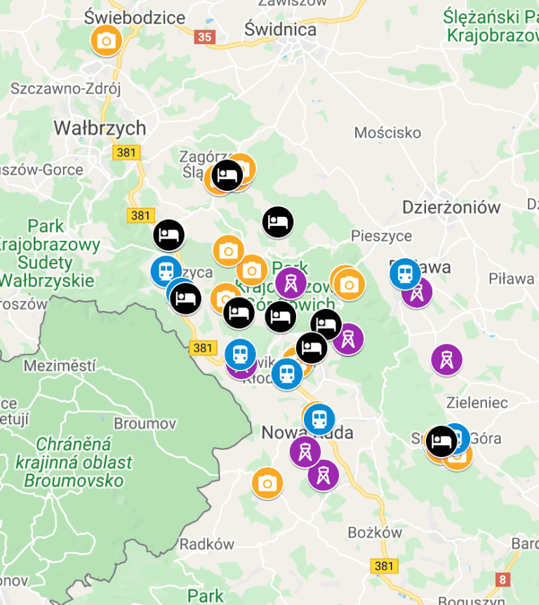 GÓRY SOWIE: mapa 40+ atrakcji, szlaków, ważnych punktów i noclegów