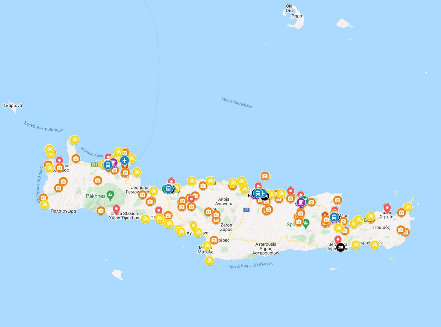 KRETA - wielka MAPA atrakcji, plaż, restauracji i noclegów