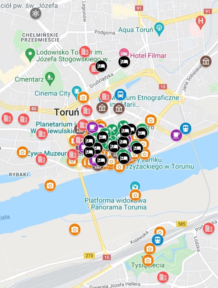 TORUŃ: mapa 160+ atrakcji, zabytków, restauracji i noclegów na telefon