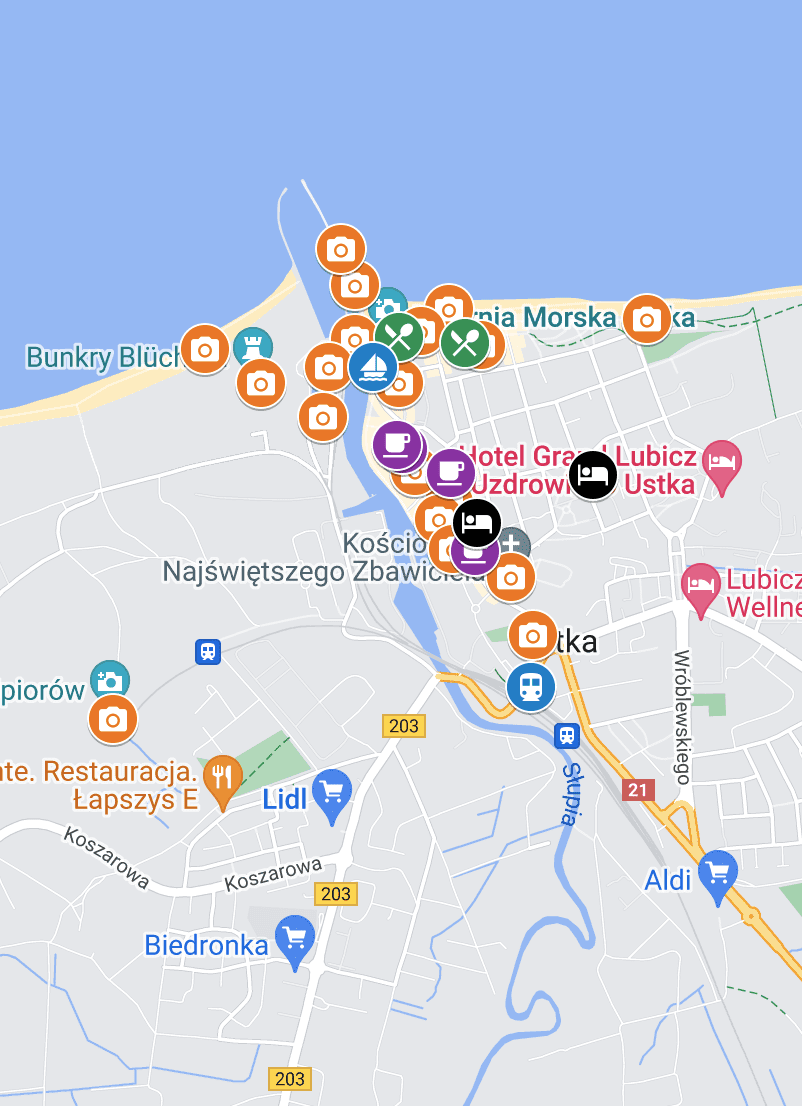 USTKA: mapa 60+ atrakcji, plaż, restauracji i noclegów